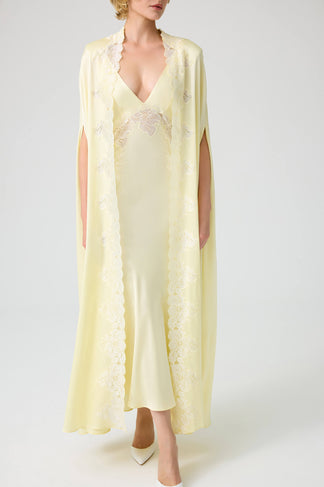 Beatrice Long Rayon Cape Set with Butter Yellow Lace on Butter Yellow ...