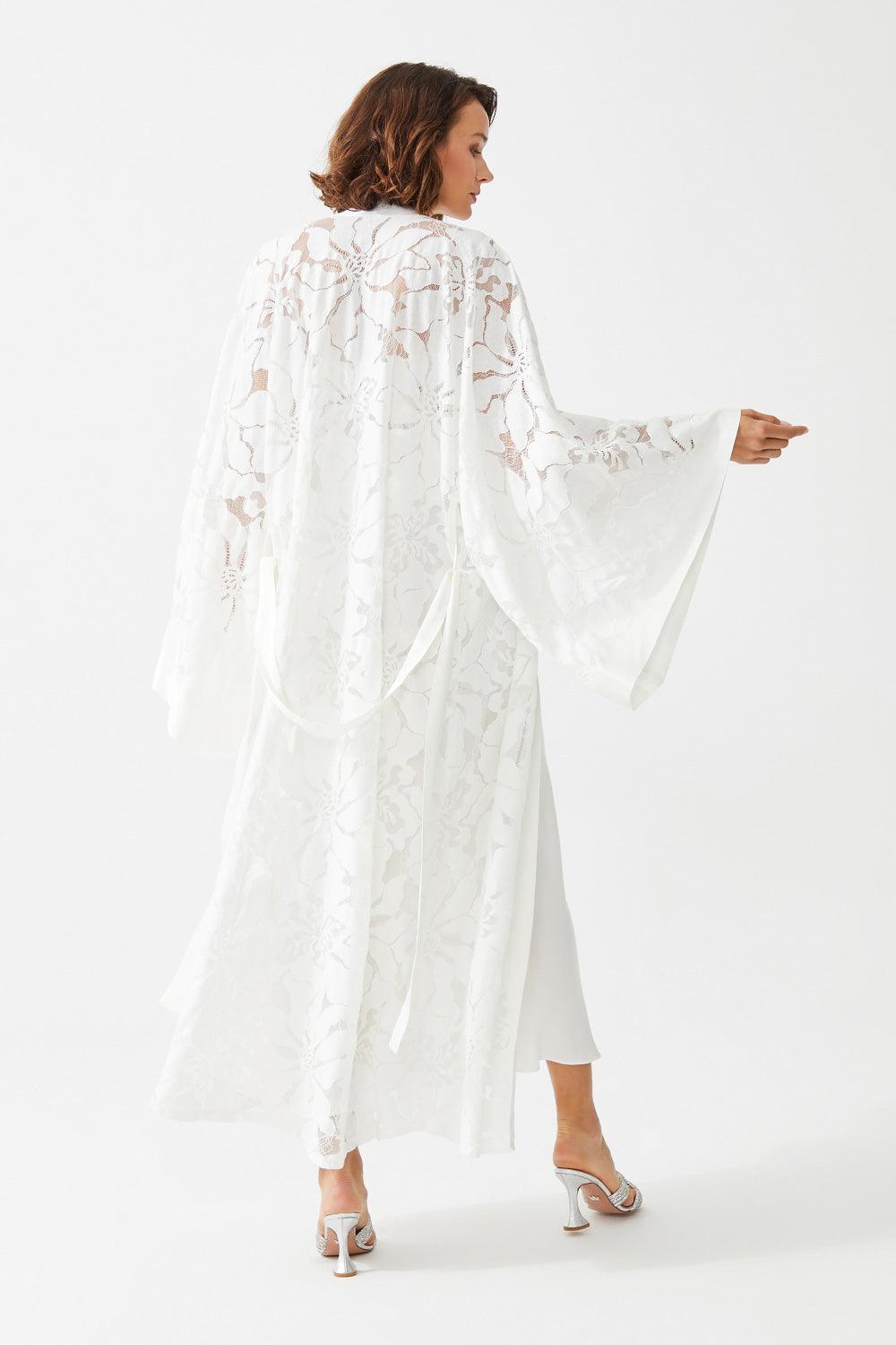 Bellis Long Rayon Trimmed Lace Robe Set – Bocan Couture