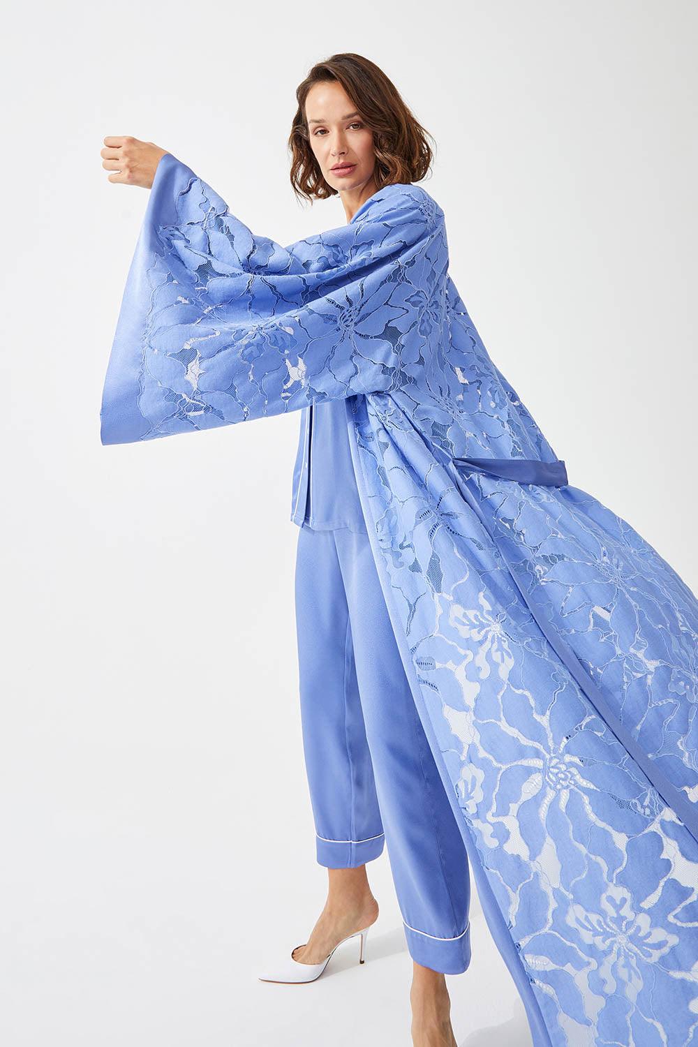 Rabenda Long Full Trimmed with Lace Robe Set – Bocan Couture